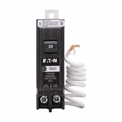 Eaton QB1020GF QB, 1 Pole, 20 Amp, GFCI Bolt-On Circuit Breaker, 120/ ...