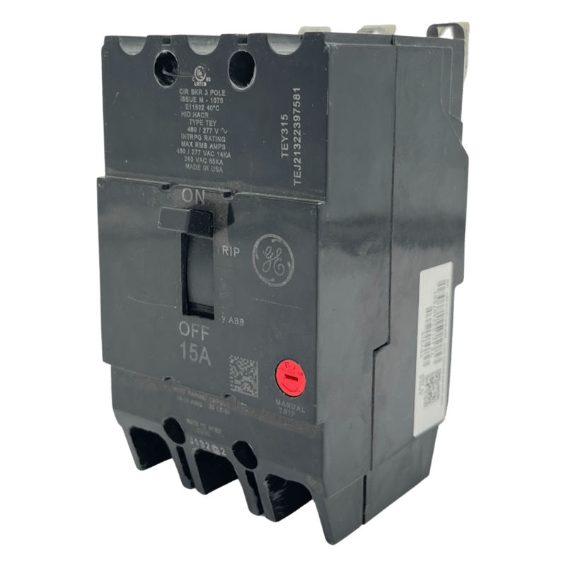 GE TEY315 TEY, 3 Pole, 15 Amp, Bolt-On Circuit Breaker, 277/480 Volt ...