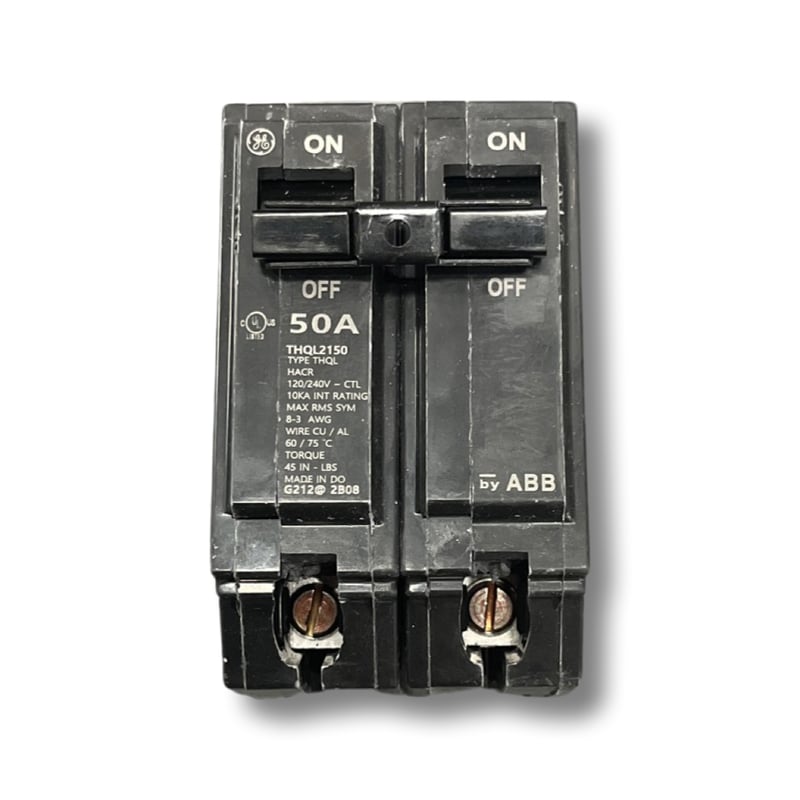 GE THQL2150 Q-Line, 2 Pole, 50 Amp, Plug-On Circuit Breaker, 120/240 ...