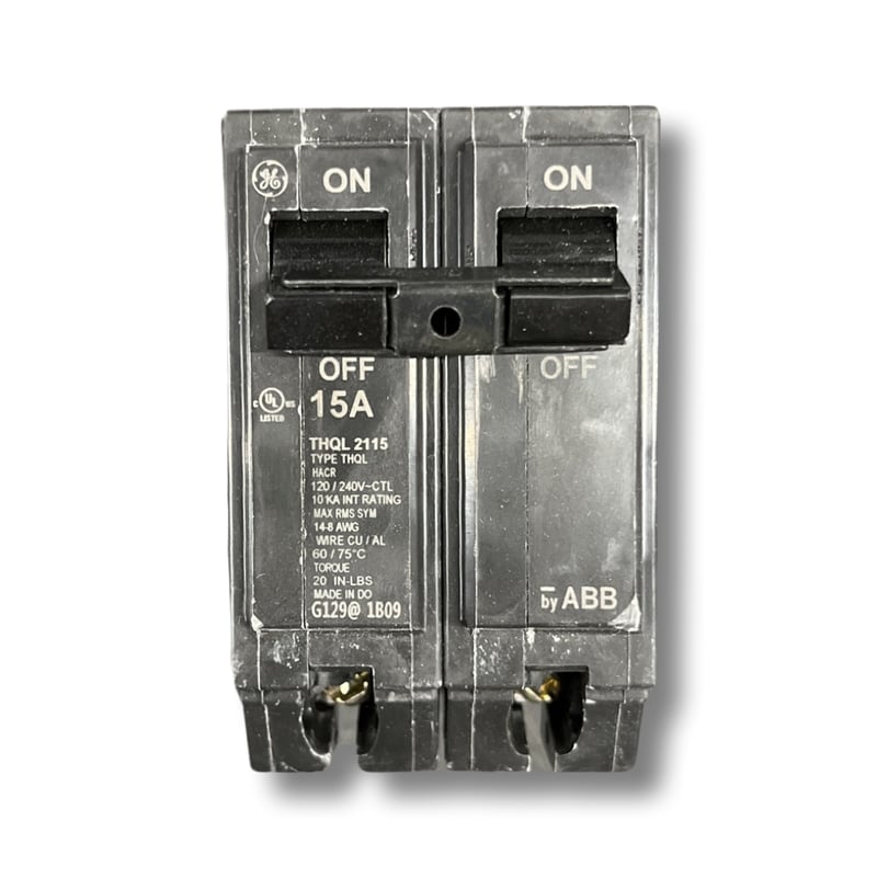 GE THQL2115 Q-Line, 2 Pole, 15 Amp, Plug-On Circuit Breaker, 120/240 ...