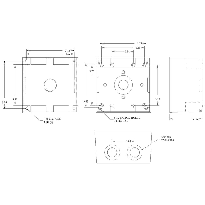 Weatherproof Outlet Box With Lug, Die Cast Aluminum, 36 cu-in, 2 Gangs ...