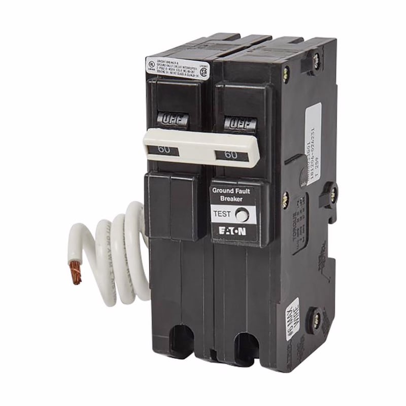 Eaton GFTCB260 BR, 2 Pole, 60 Amp, Plug-On GFCI Circuit Breaker, 120/ ...