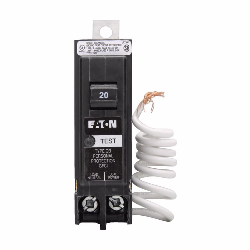 Eaton QB1020GF QB, 1 Pole, 20 Amp, GFCI Bolt-On Circuit Breaker, 120/ ...